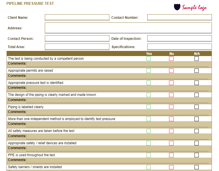 Pipe Pressure Test Form - ROS UAE
